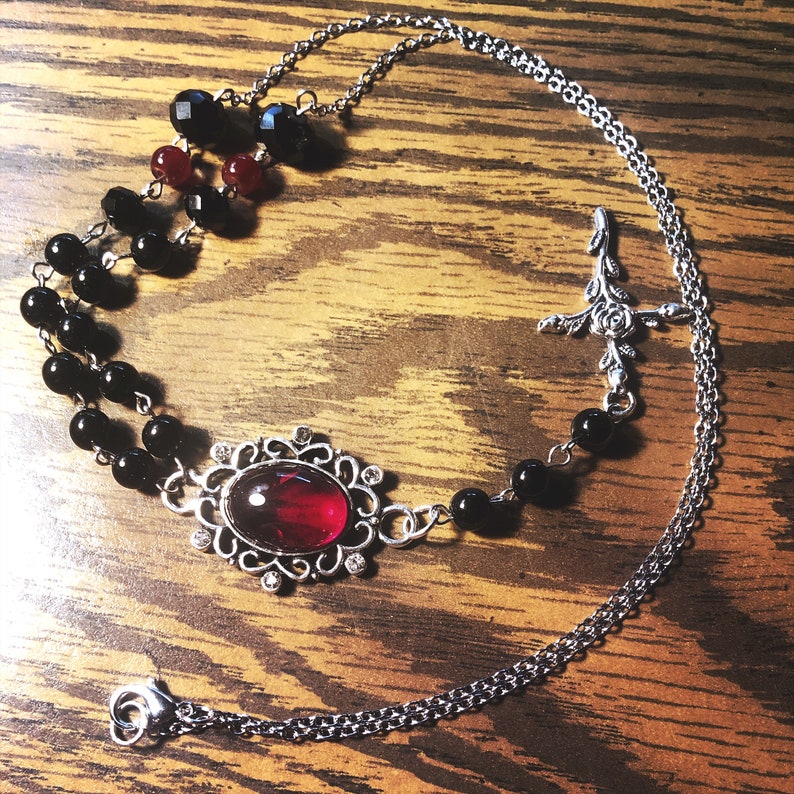 Gothic Cross Y Red Necklace Goth Style Beaded Vampire Cosplay - Etsy