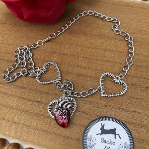 Desire : Punk Spiked Heart Necklace Chunky Chain Human Heart Edgy Goth ...