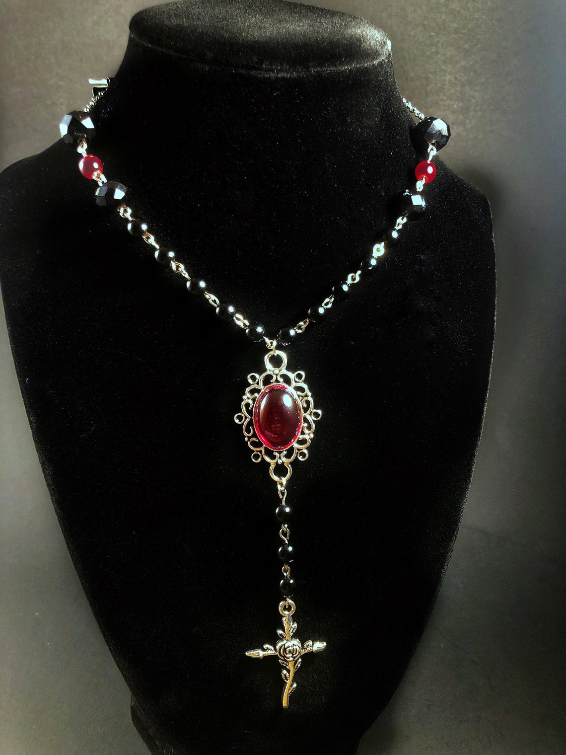 Gothic Cross Y Red Necklace Goth Style Beaded Vampire Cosplay | Etsy