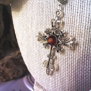 Gothic Cross Necklace Medieval Goth Red Pearl - Etsy