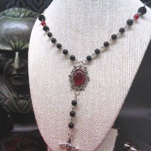 Gothic Cross Y Red Necklace Goth Style Beaded Vampire Cosplay - Etsy