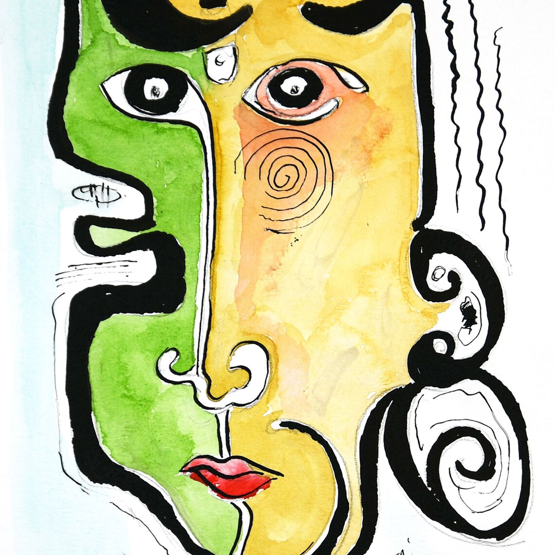 Female Mask Abstract Art Mixed Media Original Artwork Wall | Etsy