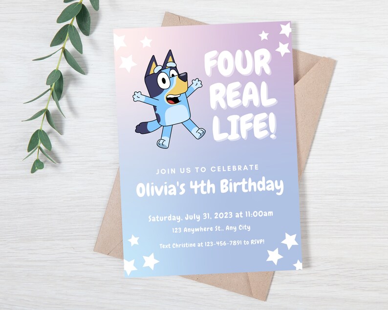 Bluey-themed Four Real Life 4th Birthday Invitation Template - Etsy ...
