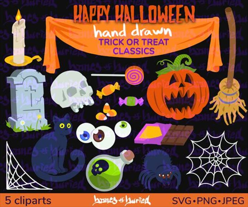 Cute Halloween Clipart Bundle, Happy Halloween Clip Art, Spooky PNG ...
