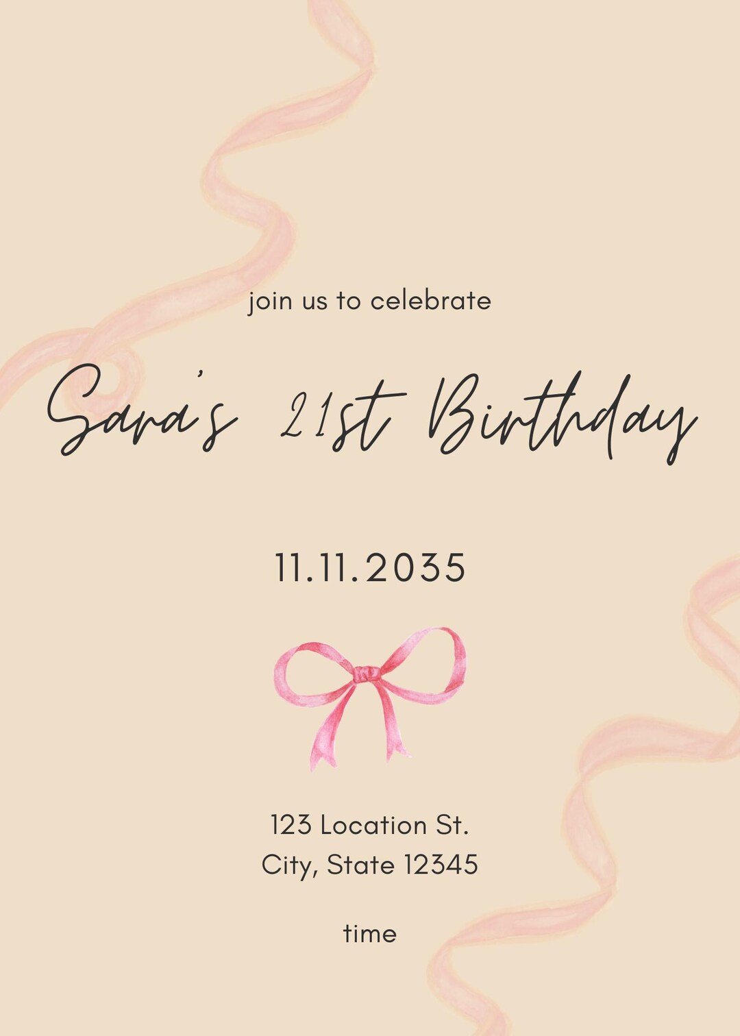 Birthday Invitation | Elegant Ribbon Design | Digital Download - Etsy