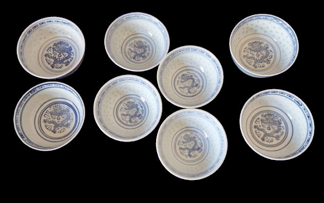 Vintage Chinese Rice Grains Porcelain Set by Jingdezhen Factory, Set of ...