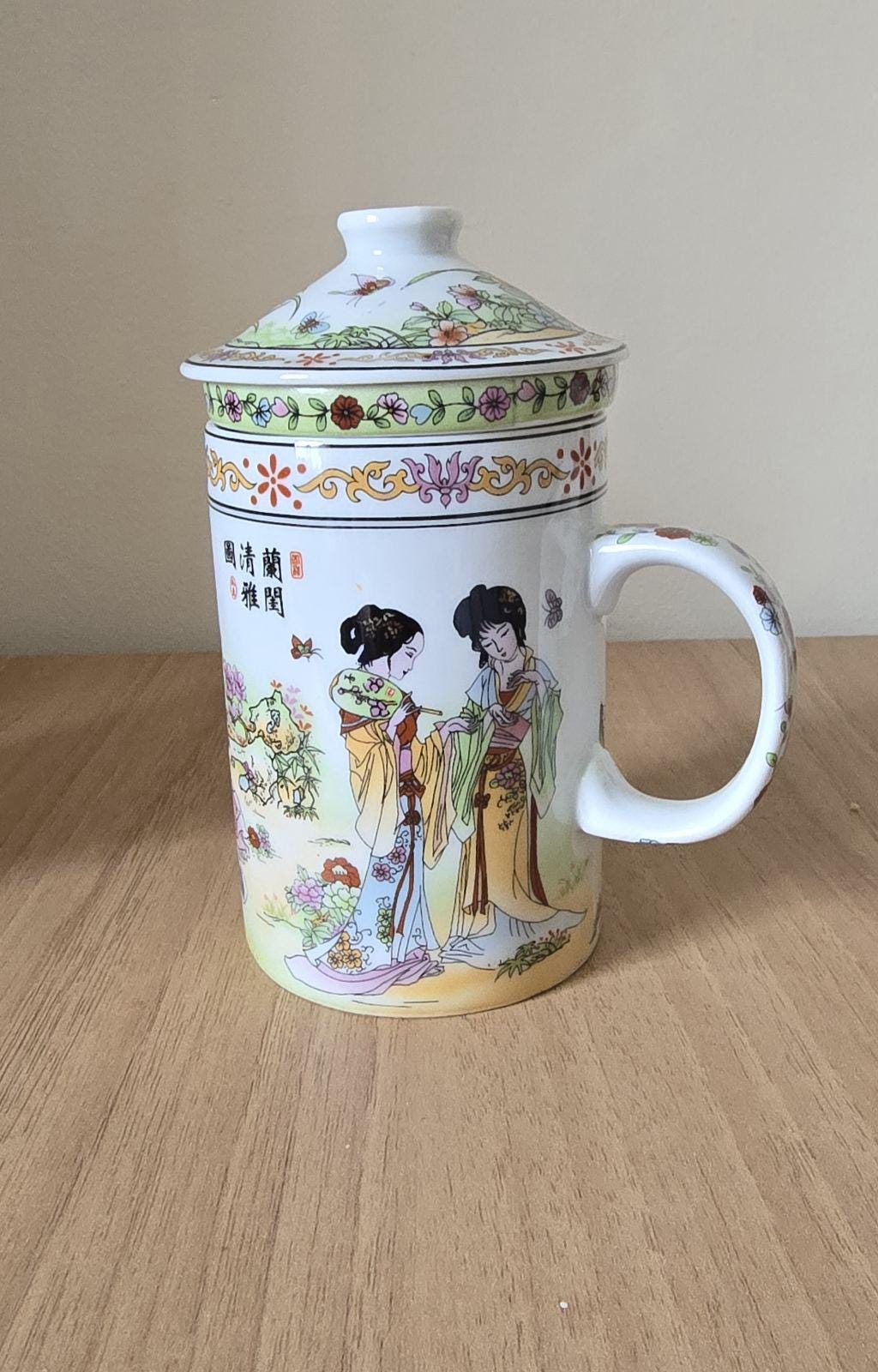 Vintage Japanese Tea Mug With Lid and Strainer: Asian Travel Mug - Etsy
