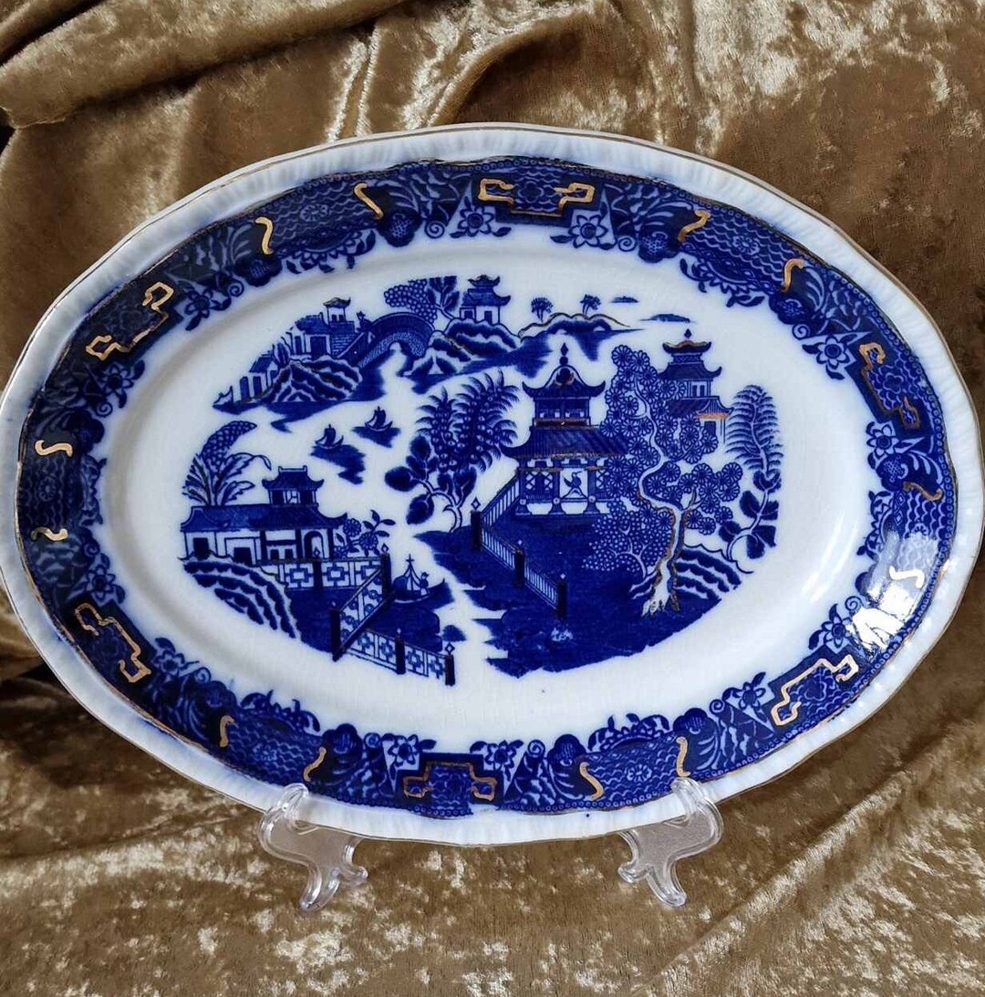 Antique Pountney Bristol Mandarin Oval Plates: Blue & White With Gold ...