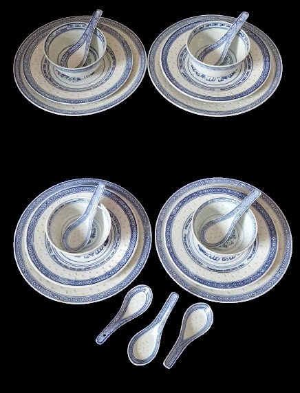 Vintage Chinese Rice Grains Porcelain Set by Jingdezhen Factory, Set of ...