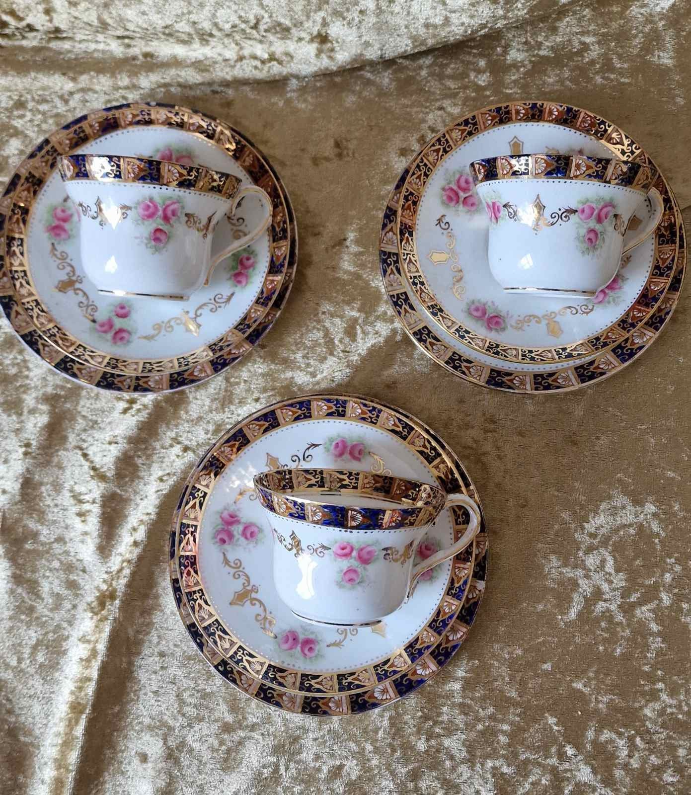 Rare Edwardian Duchess China, Pattern 1670 DUC58, Pink Roses, Cobalt ...
