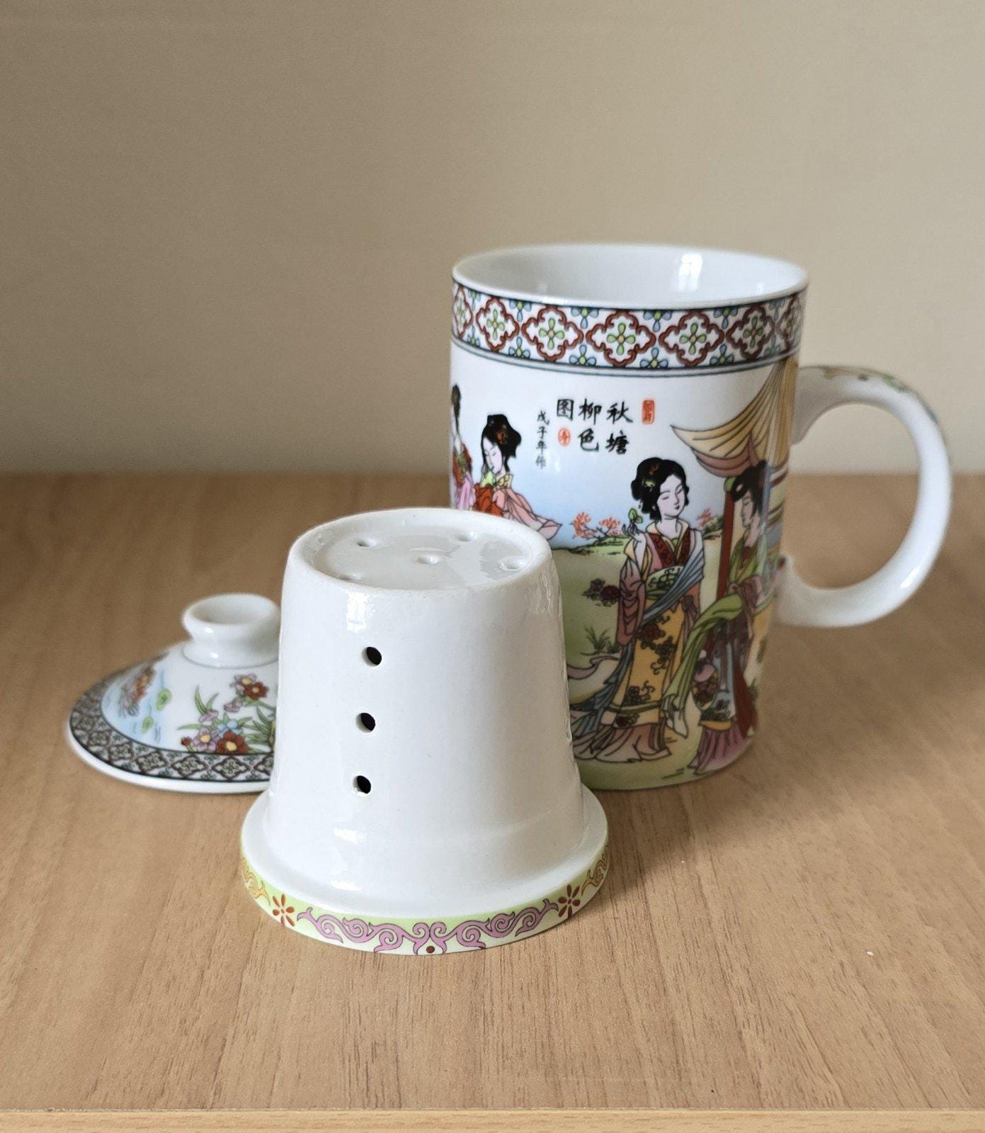 Vintage Japanese Tea Mug With Lid and Strainer: Asian Travel Mug - Etsy