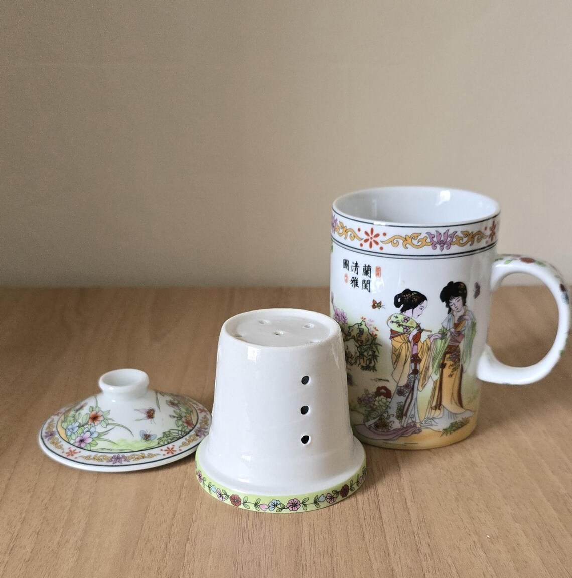 Vintage Japanese Tea Mug With Lid and Strainer: Asian Travel Mug - Etsy