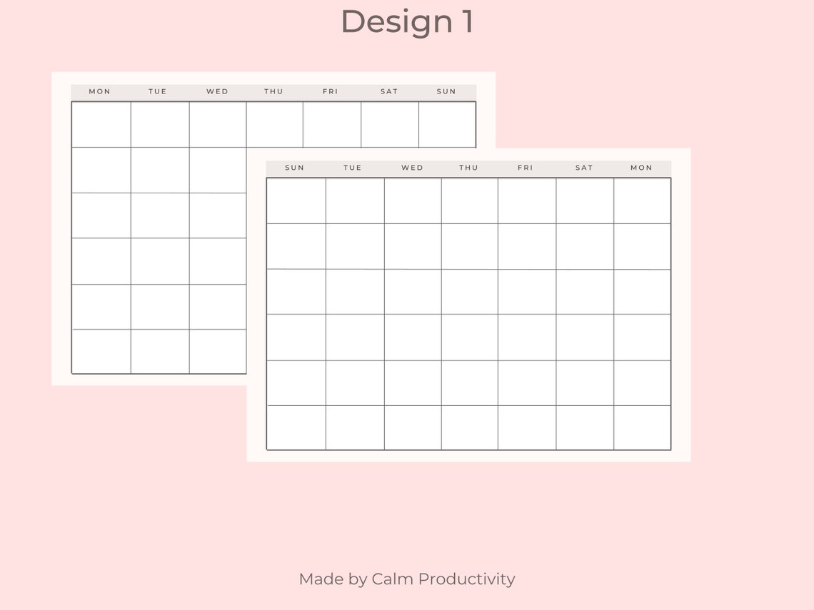 Blank Monthly Calendar Printable Landscape Calendar Minimalist Calendar ...