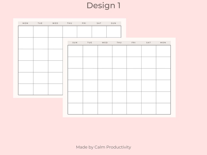Blank Monthly Calendar | Printable Landscape Calendar | Minimalist ...