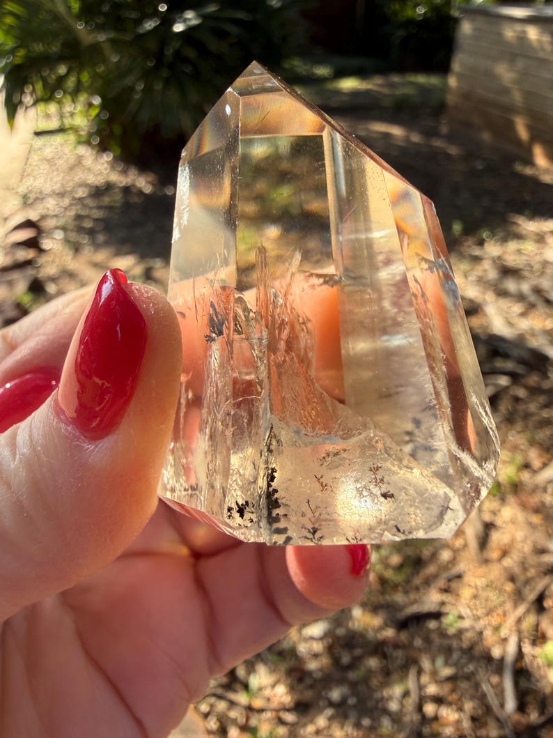 Polished Citrine W Ferns, 2.1”, Hematite Veils, Color, High Vibration ...