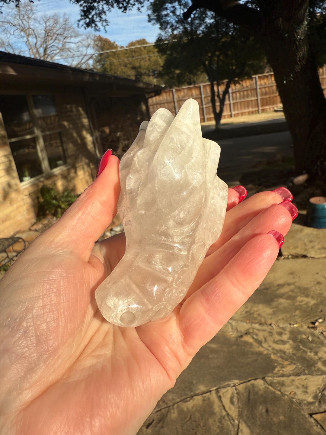 Quartz Crystal Dragon Head Skull, 3.5”, New, Beautiful Carving ...