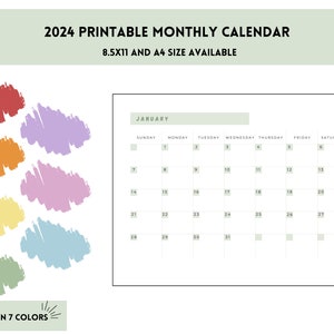 2024 Printable Monthly Calendar - Etsy