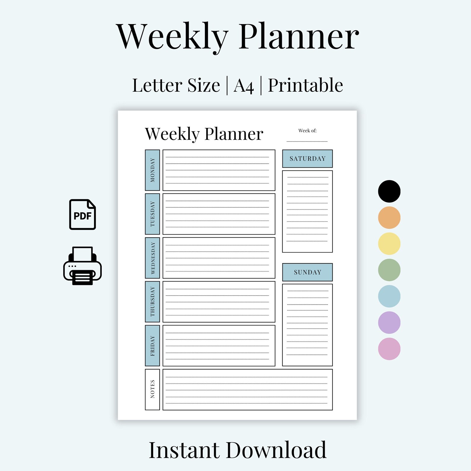Weekly Planner Digital Download Printable Organizer, Instant Download ...