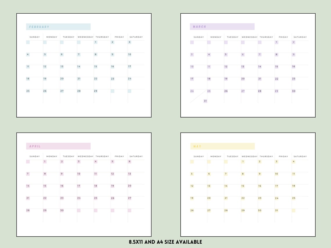 2024 Printable Monthly Calendar - Etsy