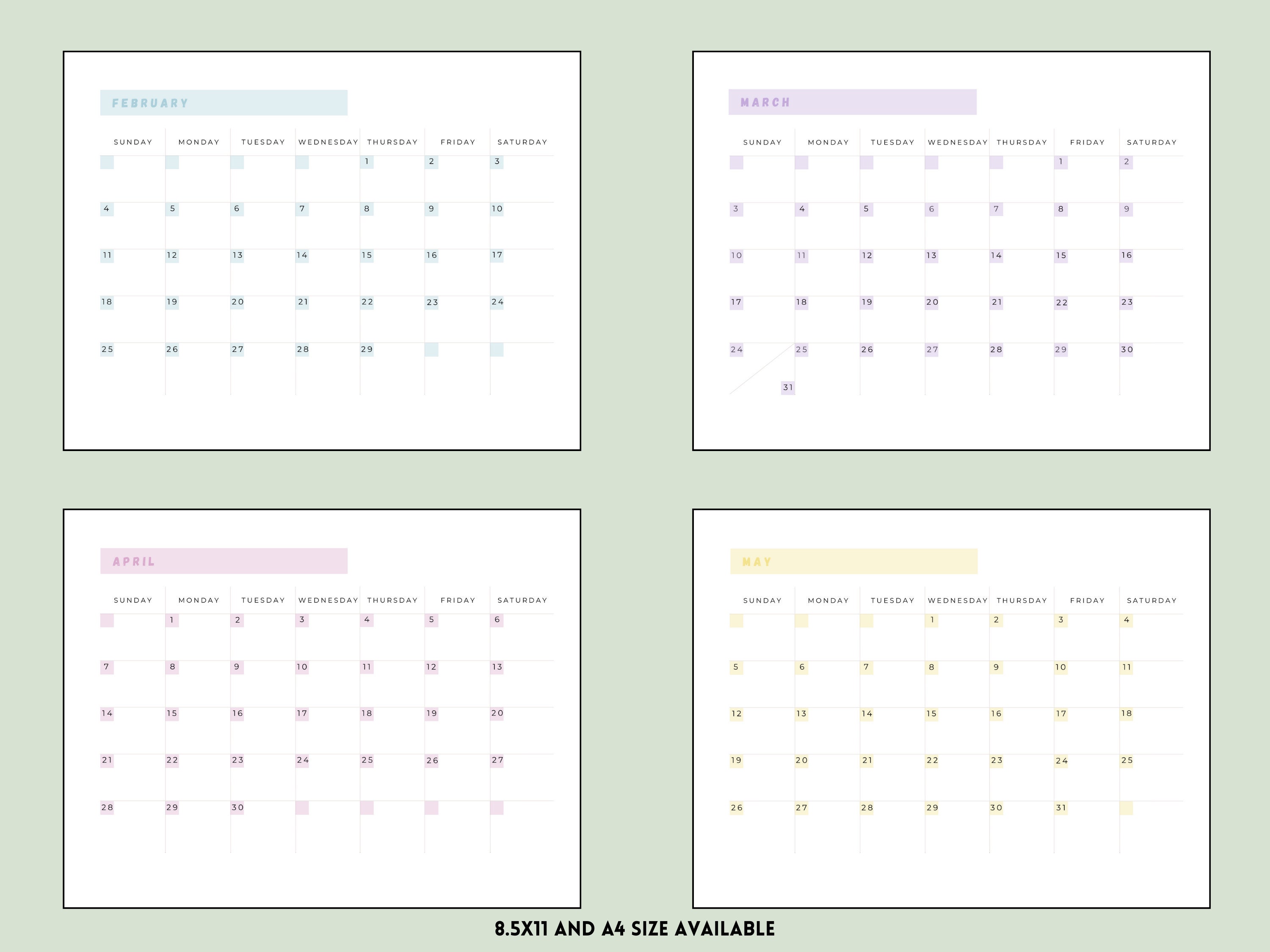 2024 Printable Monthly Calendar - Etsy
