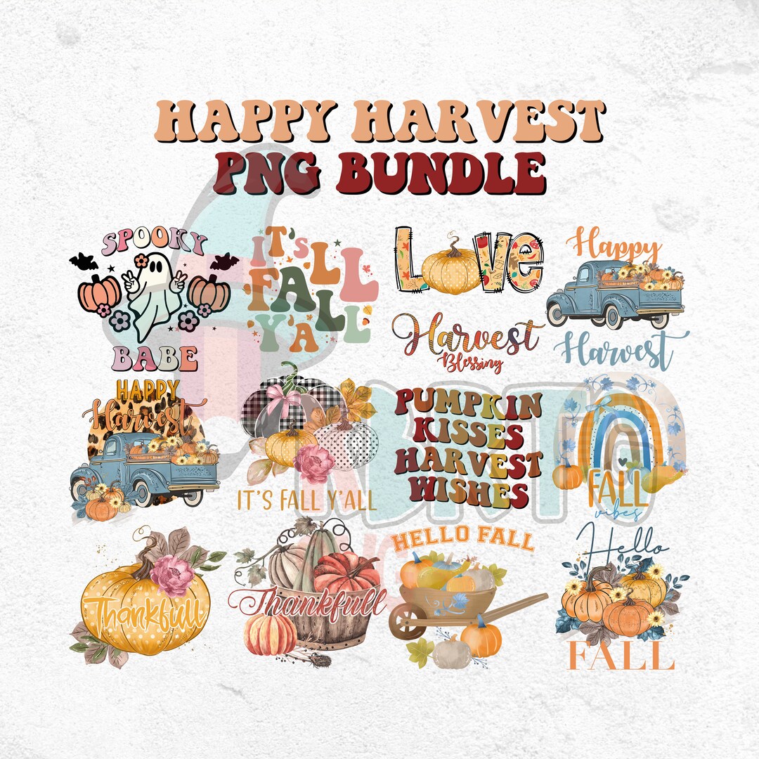 Harvest Time PNG Bundle, Hello Fall, Harvest Blessing, Thanksgiving ...