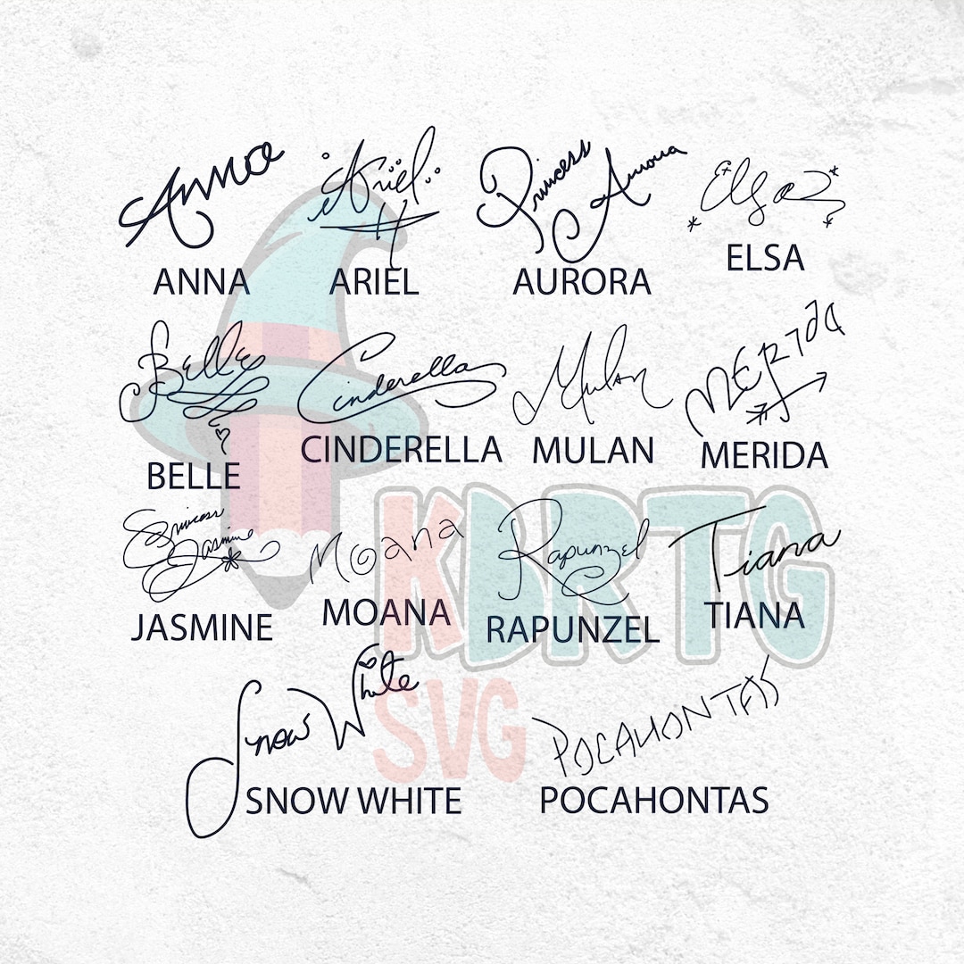Princess Signature SVG PNG Bundle: Castle Character Clipart (digital ...