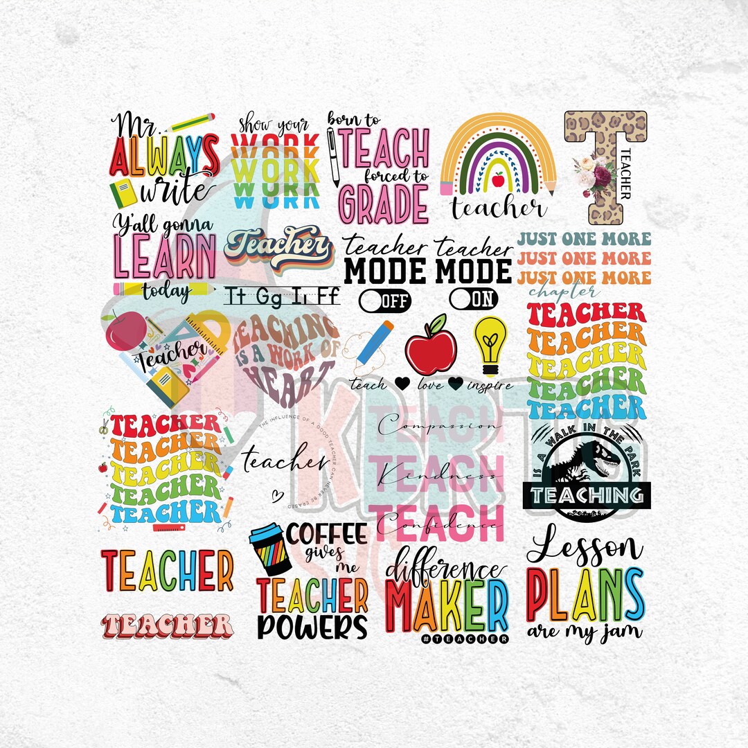 Back to School BTS Teacher PNG Bundle, Teach, Work, Learn, Peace Love ...
