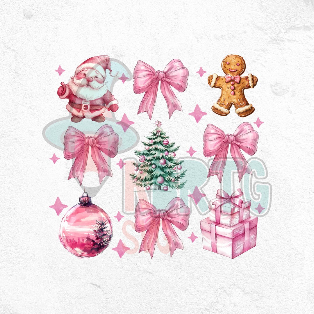 Coquette Pink Christmas Png, Pink Bow Christmas Png,trendy Santa Png ...