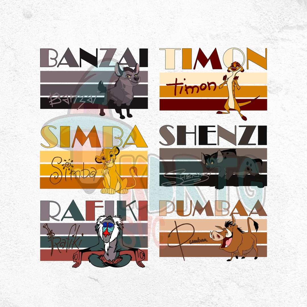 Animal Kingdom Signature PNG Bundle, Simba, Timon, Pumba, Rafiki Best ...