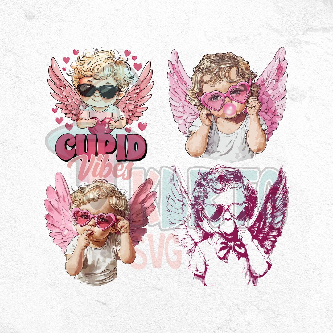 Retro Cupid Valentine Blowing Bubble PNG, Vintage Valentines Day Png ...