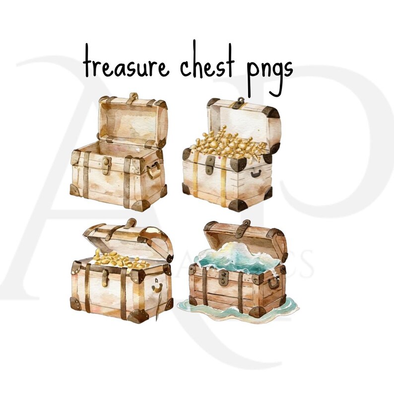 Treasure Chest Watercolor Clipart PNG Bundle, Print to Cut Clipart ...