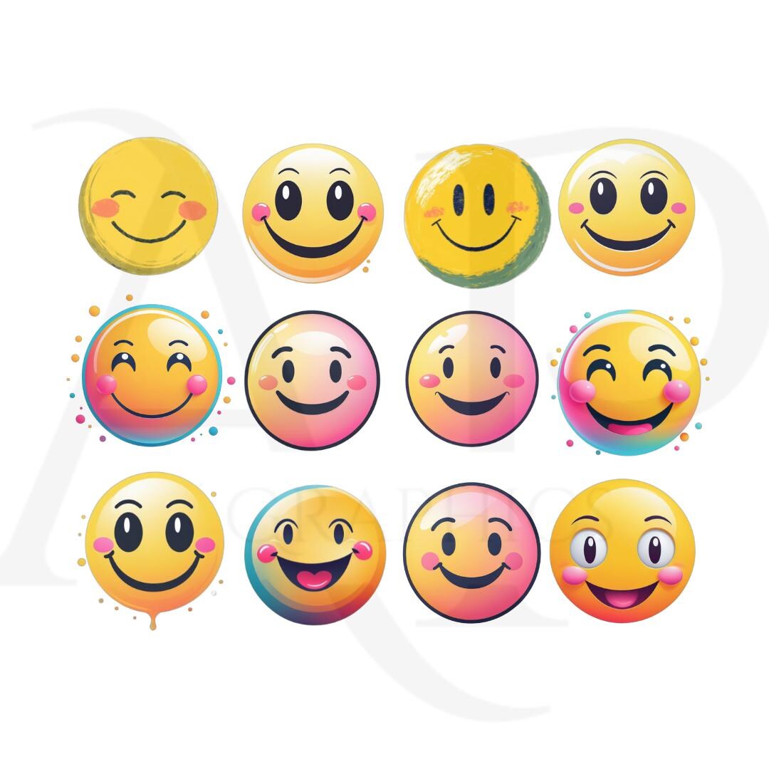 Rounded Smiley Face Clipart PNG Bundle, Print to Cut Clipart Files ...