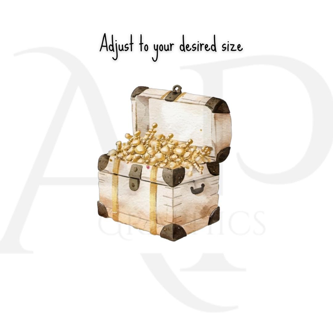 Treasure Chest Watercolor Clipart PNG Bundle, Print to Cut Clipart ...