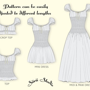 Shirred Top & Dress Sewing Pattern PDF | Instant Download | Print at ...