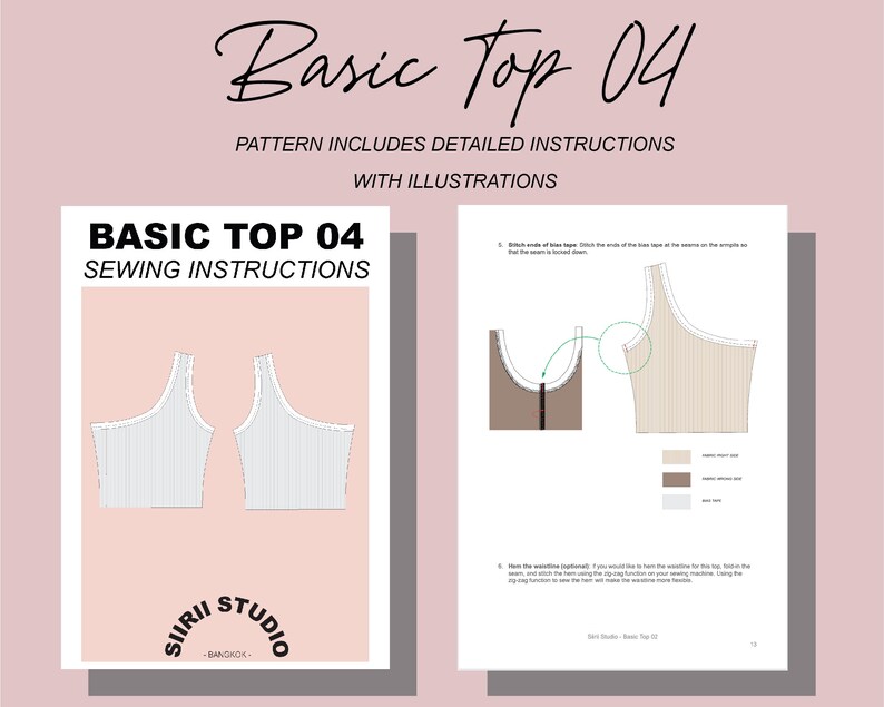 Basic One-shoulder Top Sewing Pattern PDF | Instant Download | Print at ...