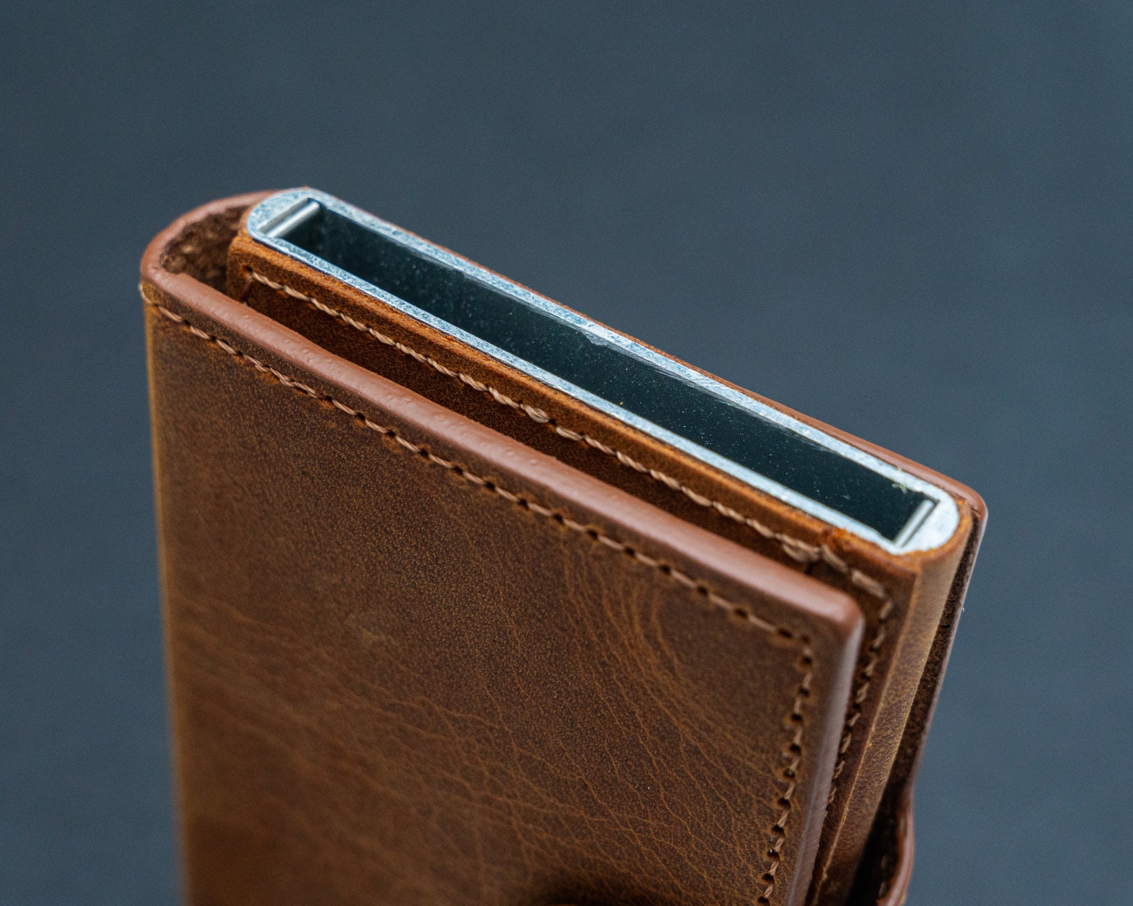 Personalized Slim Card Holder With ID Holder Leather | Etsy