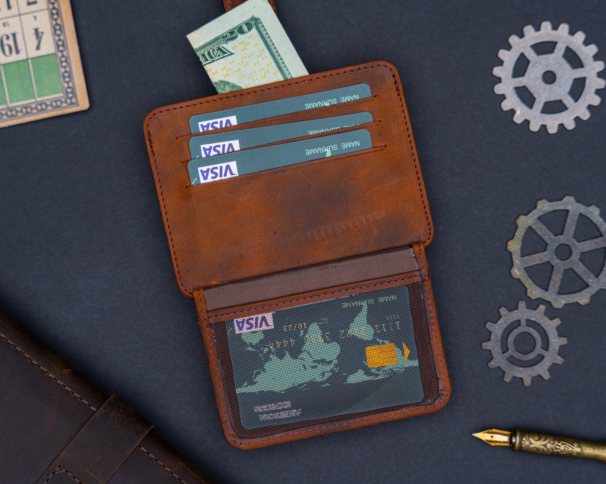 Small Front Pocket Wallet Slim Leather Wallet Personalized | Etsy