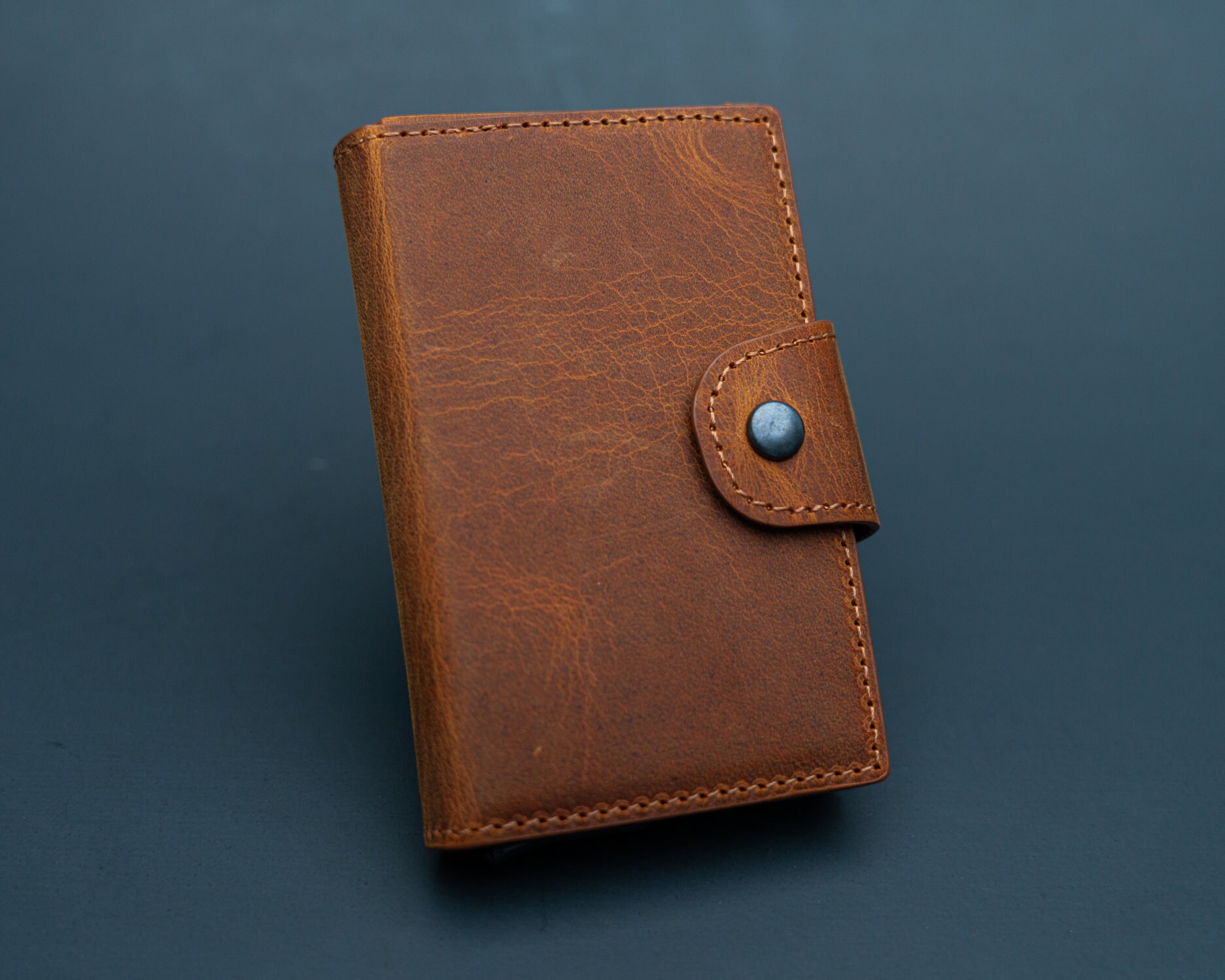 Personalized Slim Card Holder With ID Holder Leather | Etsy