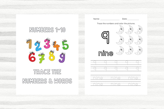 Numbers 1-10 Tracing and Coloring Pages Trace Numbers 1-10 - Etsy