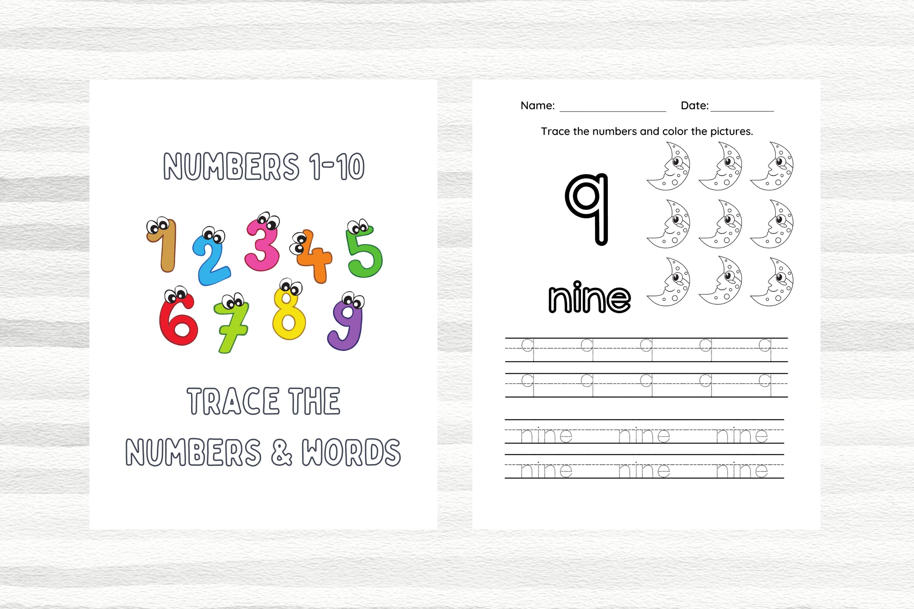 Numbers 1-10 Tracing and Coloring Pages | Trace Numbers 1-10 | 10 ...