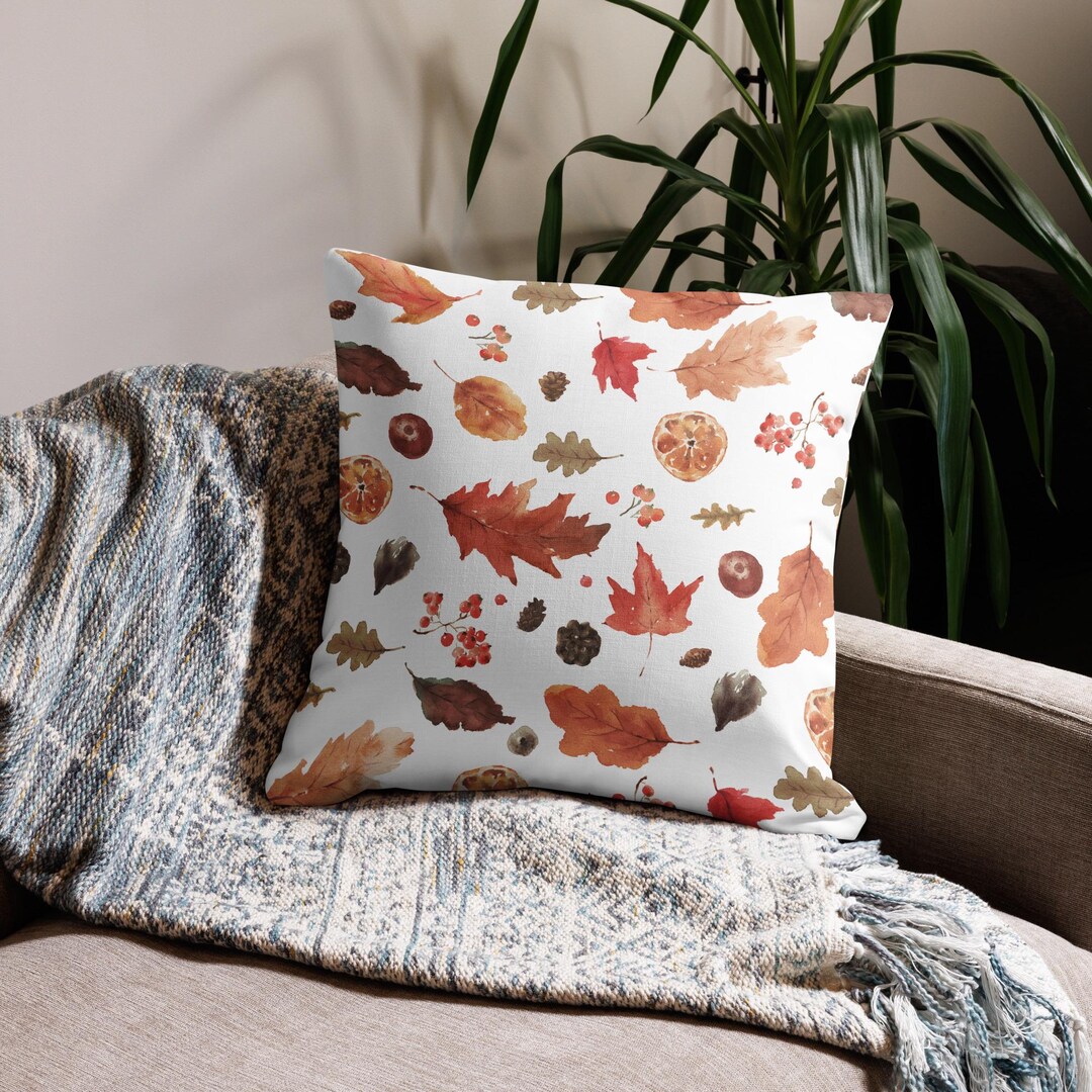Autumn Leaves Pillow Case – Watercolor Fall Cushion Cover With Oak ...