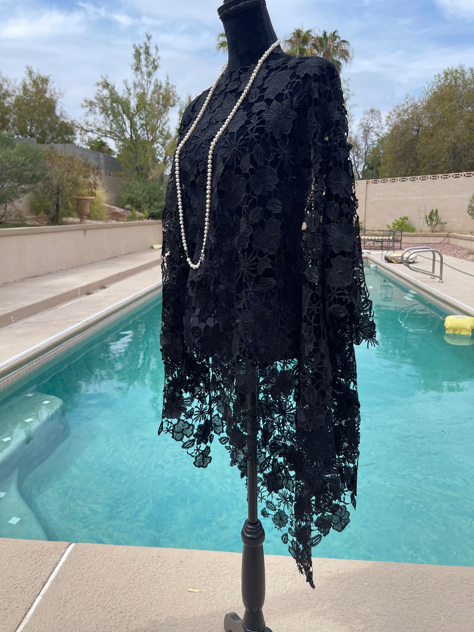 Designer Lace Capelet - Elegant Long Cape Cloak - French Lace Cover up ...