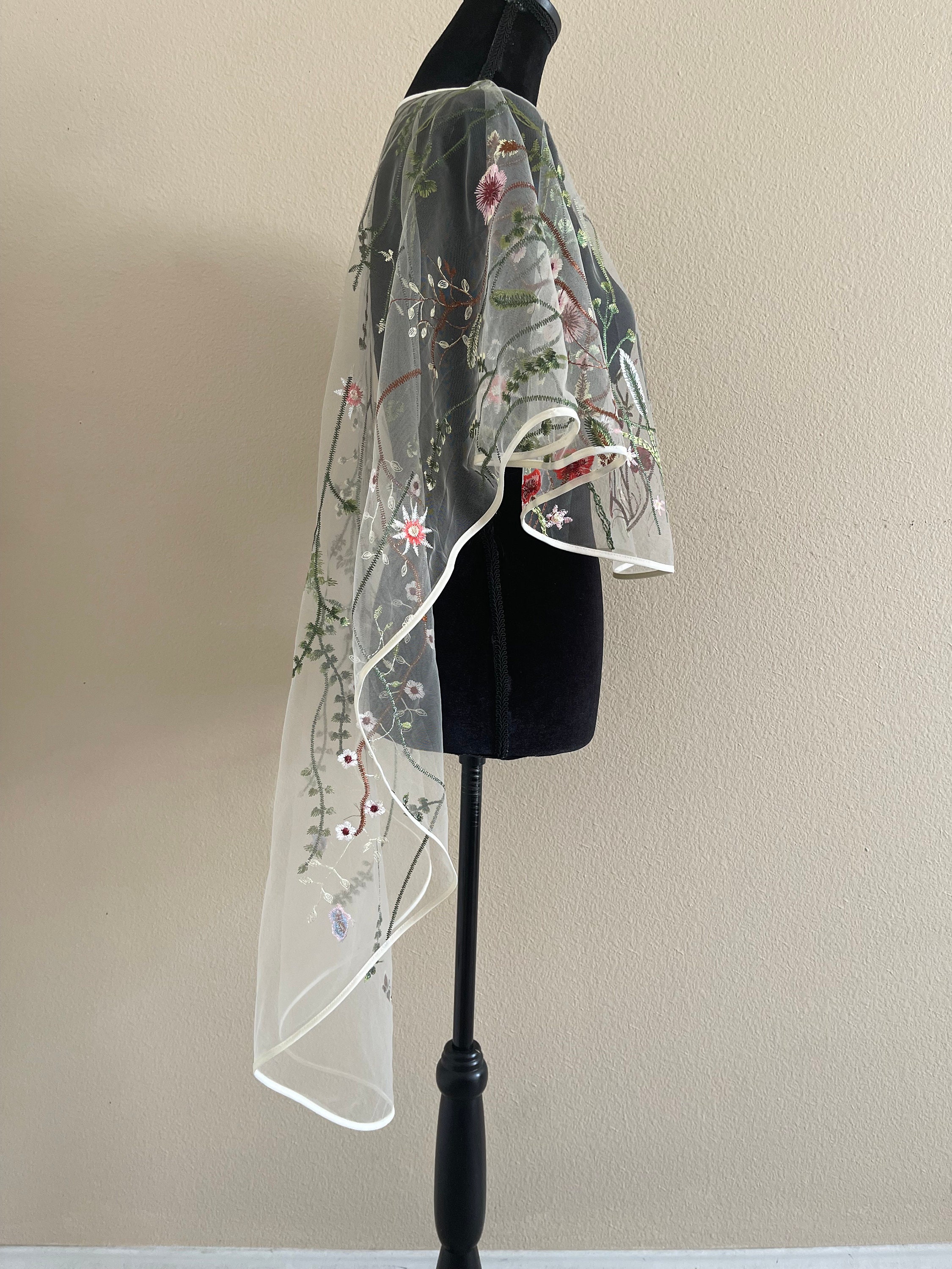 Designer Wedding Capelet Elegant Cape Cover up Embroidered Tulle Floral ...