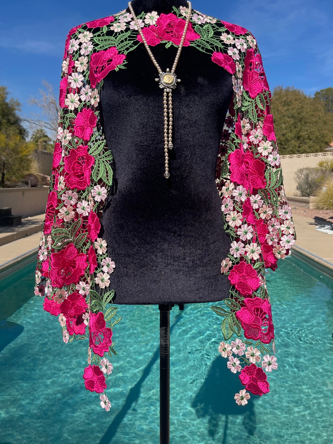 Women Lace Cape Designer Cape Elegant Cardigan Floral Cover up Floral ...