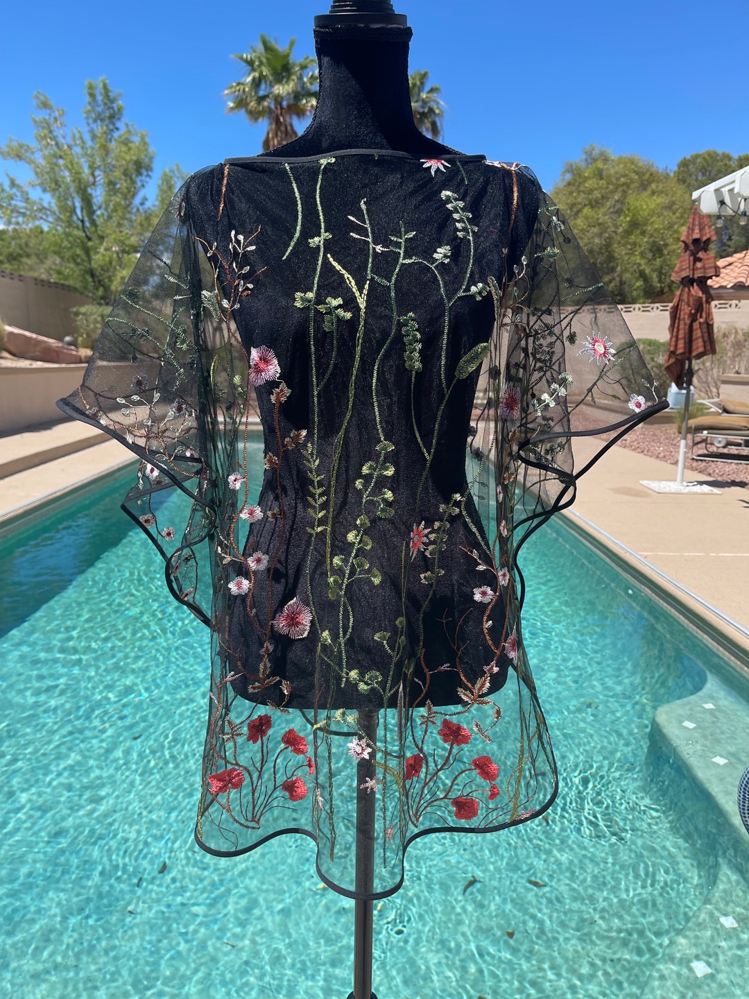 Designer Black Capelet - Elegant Cape - Beach Cover up - Embroidered ...