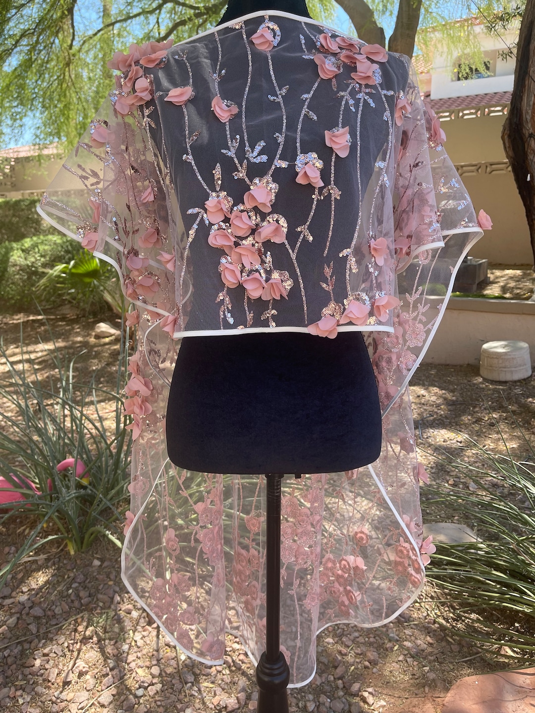 Designer Tulle Capelet: Embroidered Floral Bolero, Handmade Couture - Etsy