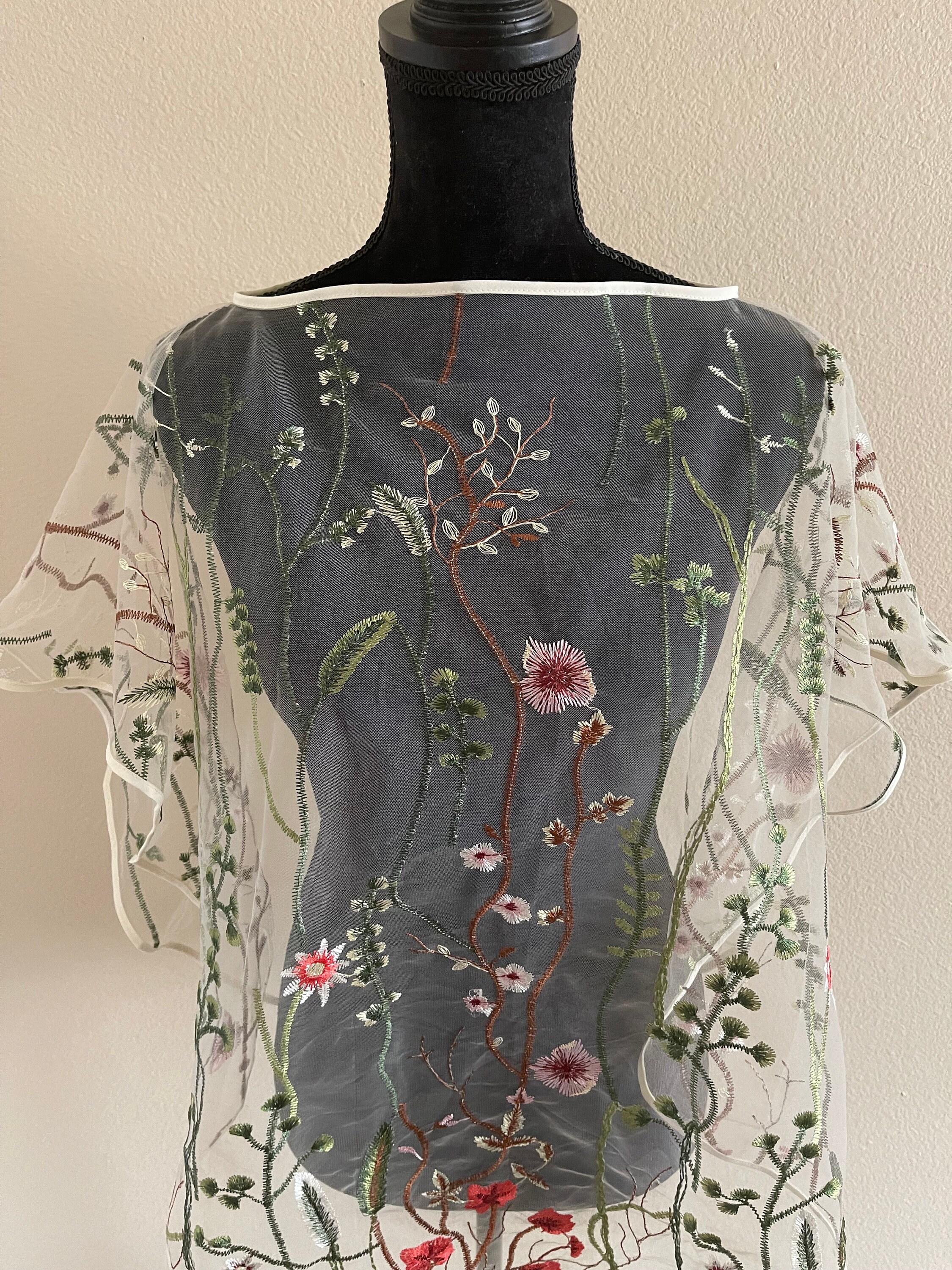 Designer Wedding Capelet Elegant Cape Cover up Embroidered Tulle Floral ...