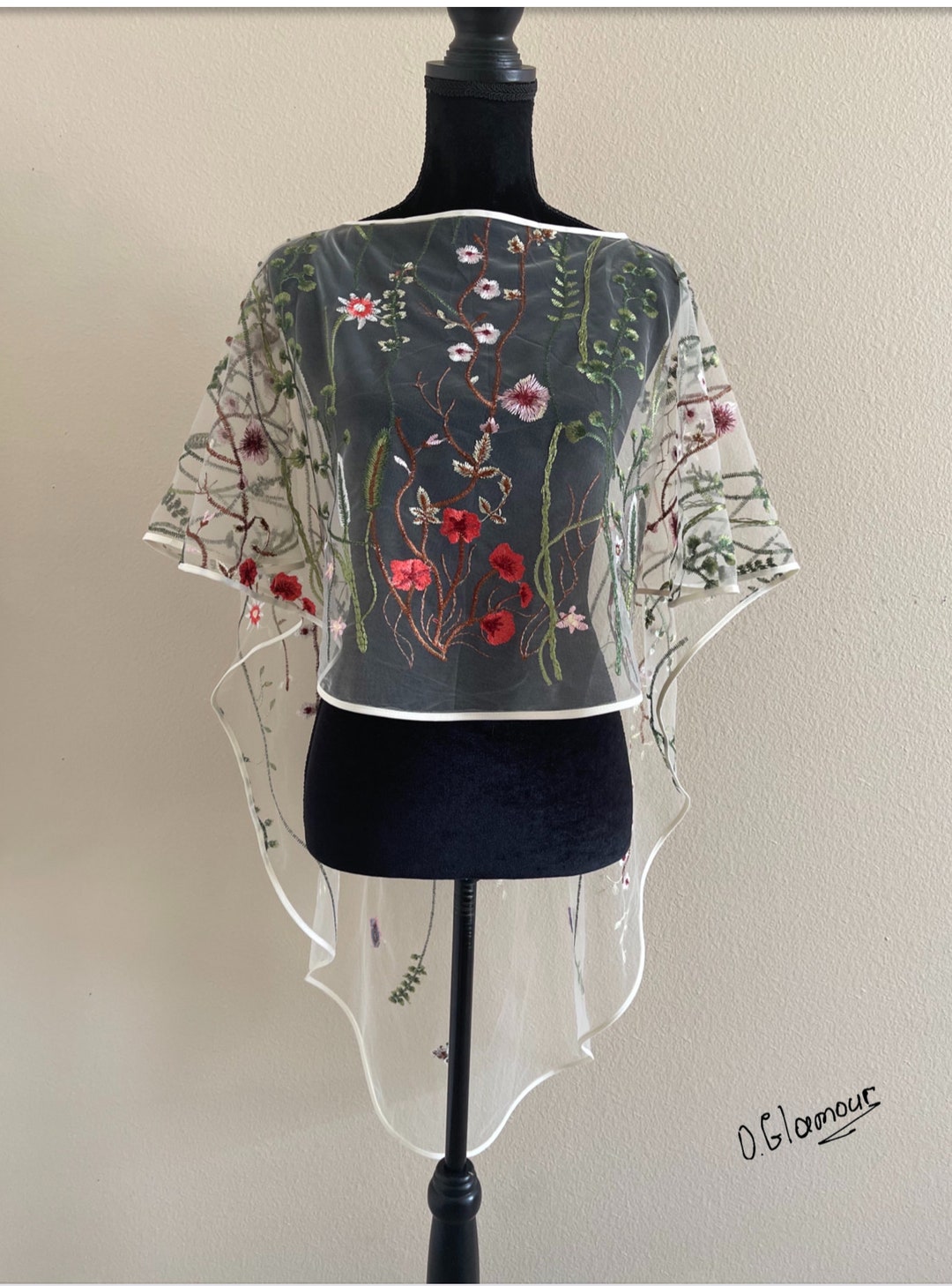 Designer Wedding Capelet - Elegant Cape - Cover up - Embroidered Tulle ...