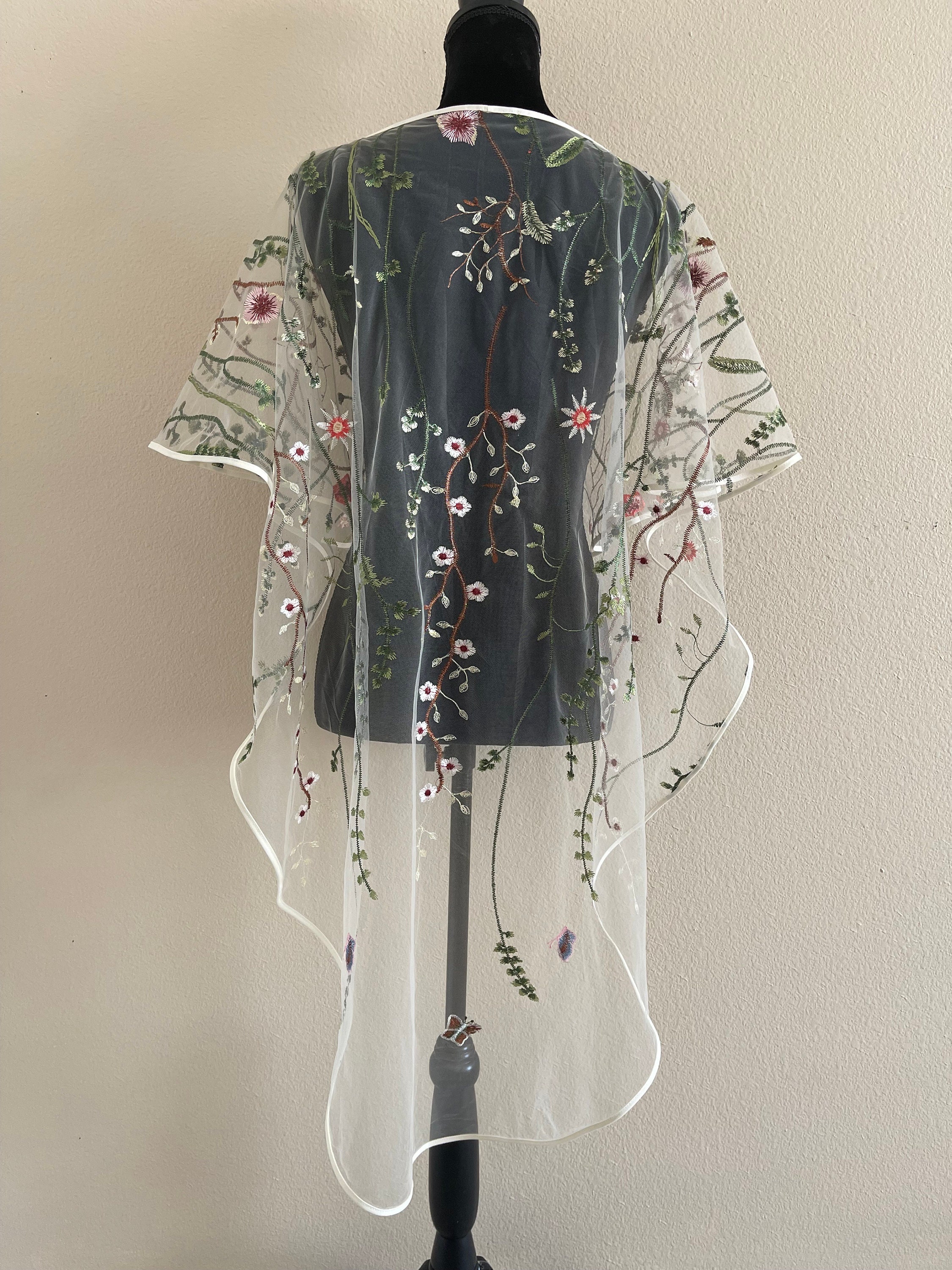 Designer Wedding Capelet Elegant Cape Cover up Embroidered Tulle Floral ...