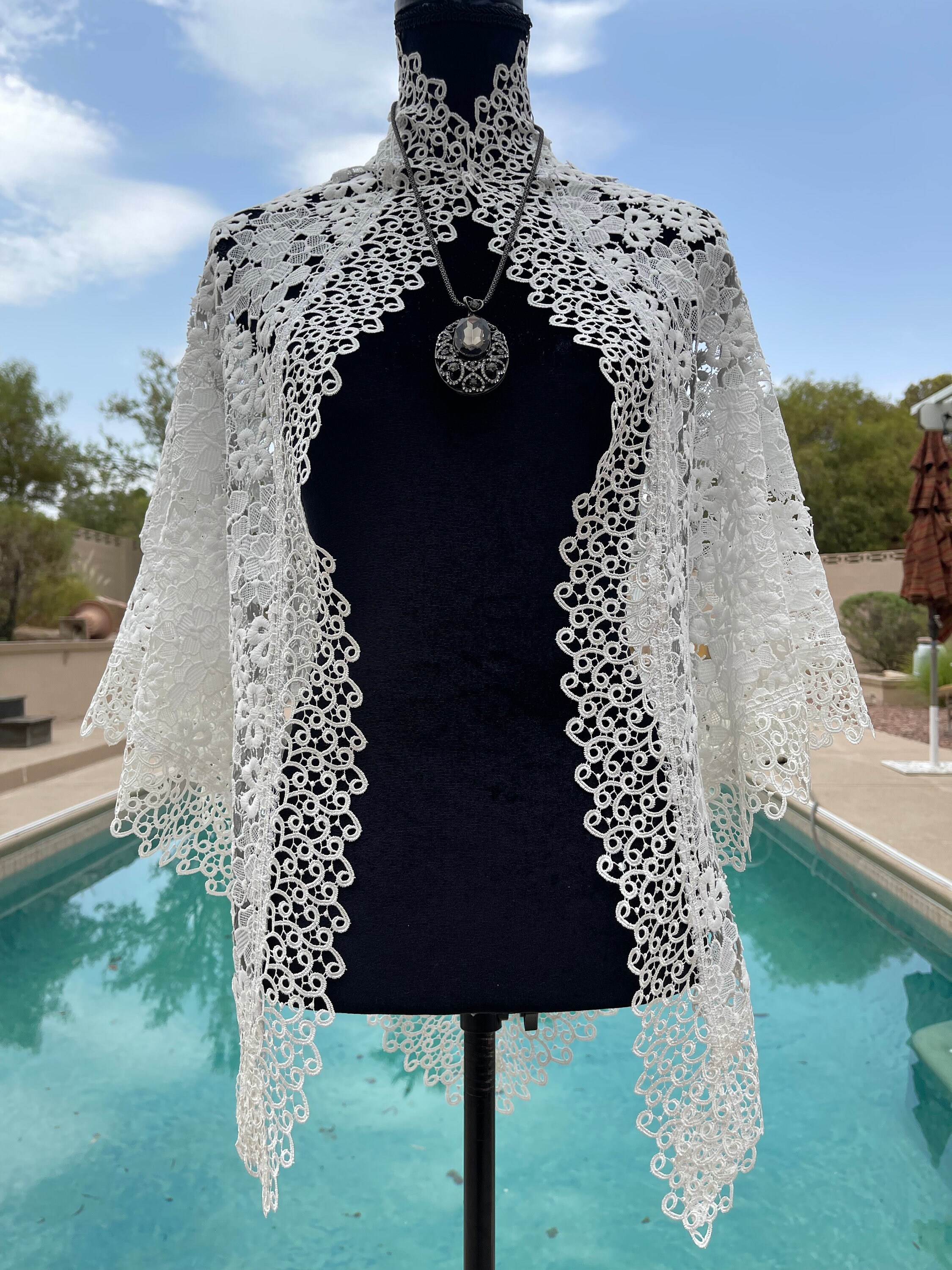 Women Lace Shawl Ladies Summer Wrap Summer Shoulder Cape Beach Cover up ...